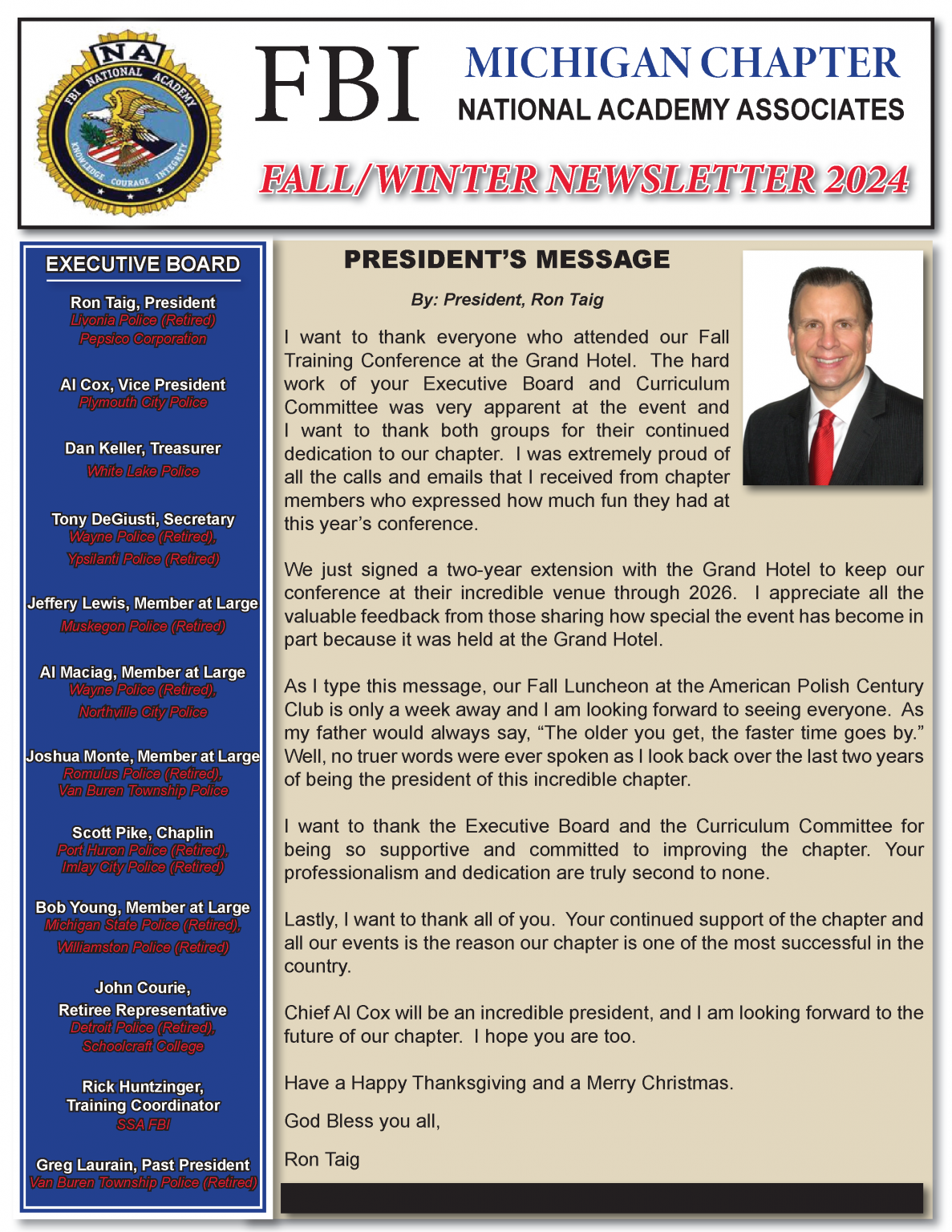 FBINAA Michigan Chapter 2024 Fall/Winter Newsletter – FBINAA Michigan