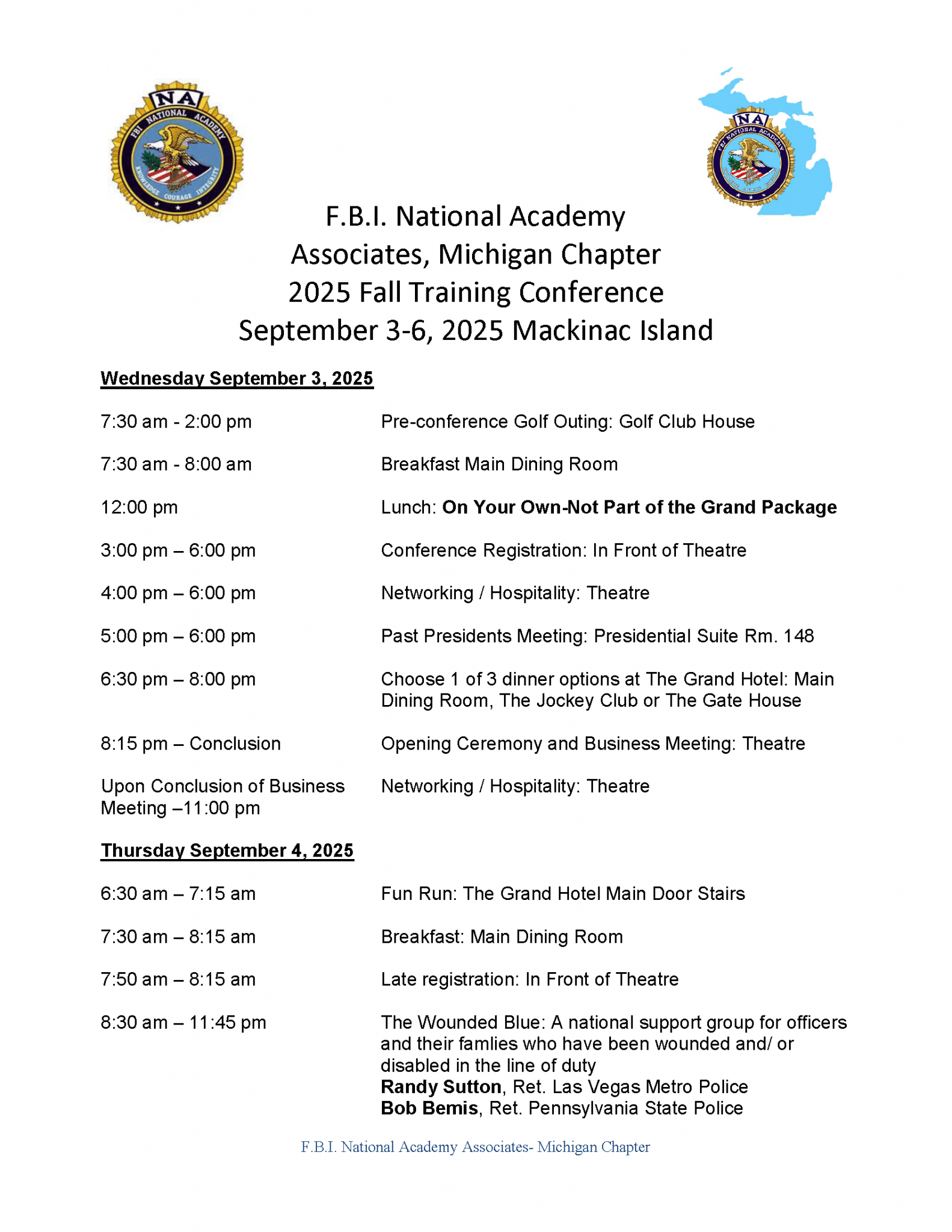 FALL 2025 FBINAA MICHIGAN CHAPTER TRAINING CONFERENCE AGENDA – FBINAA ...